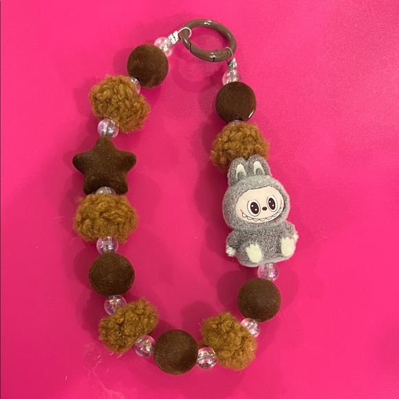 Accessories | Cute Labubu Style Keychain With Brown And Tan Fluffy Star ...